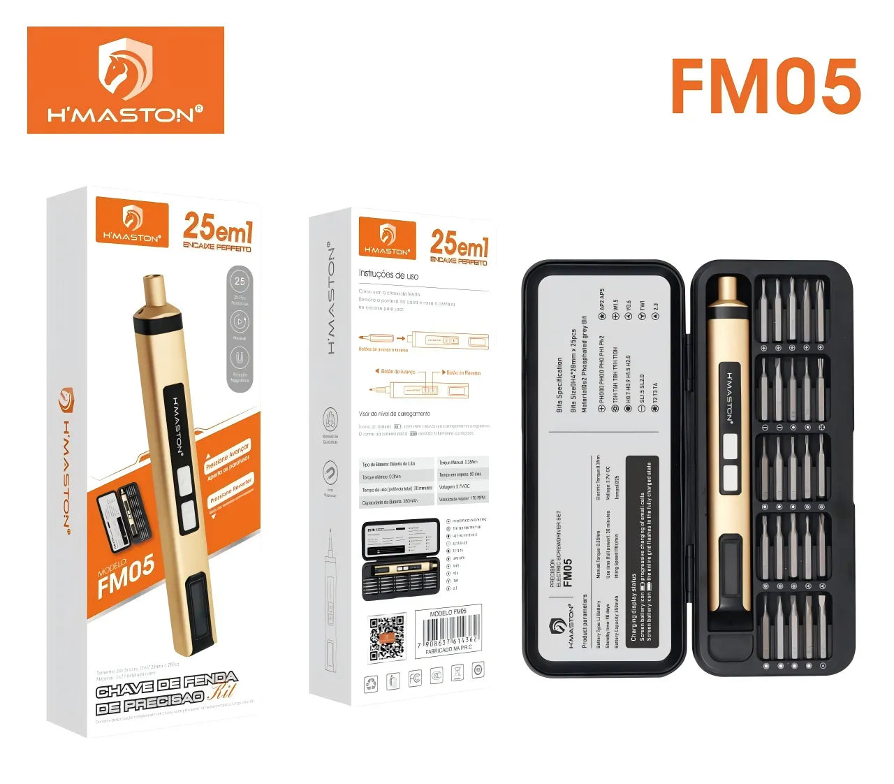 Chave de Fenda Elétrica H'Maston FM05 25 em 1 com LED – Relogs Brasil ...